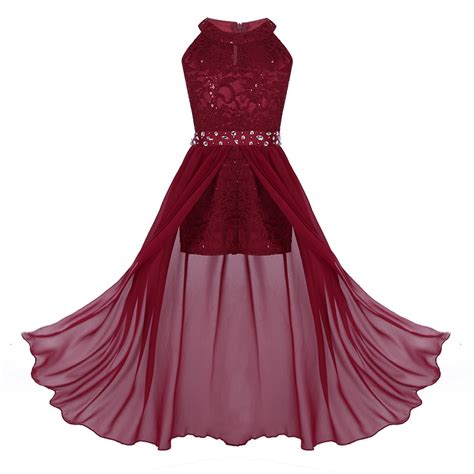 Kaerm Girls High Neck Romper Maxi Dress Flower Girls Dress Floral Lace
