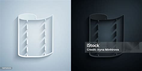 종이 컷 섬유 직물 롤 아이콘은 회색과 검은색 배경에 격리되어 있습니다 롤 매트 깔개 천 카펫 또는 종이 롤 아이콘입니다 종이 아트 스타일 벡터 3차원 형태에 대한 스톡