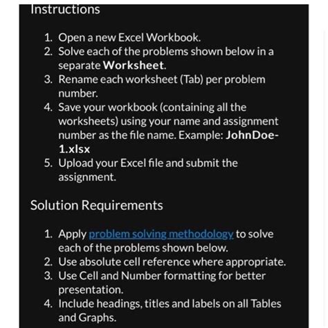 Solved Instructions Open A New Excel Workbook Solve Chegg