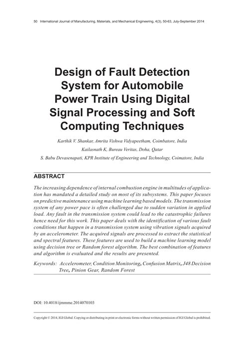Pdf Design Of Fault Detection System For Automobile Power Train Using Digital Signal