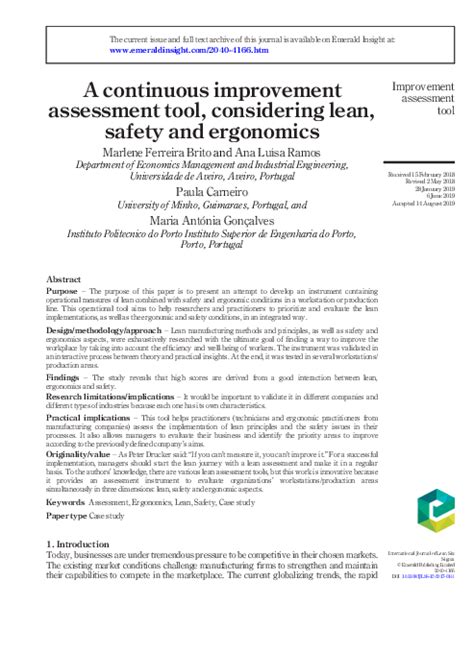 Pdf A Continuous Improvement Assessment Tool Considering Lean