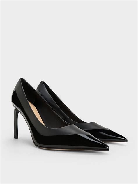 Black Leather And Patent Pointed Toe Pumps Charles And Keith Lk