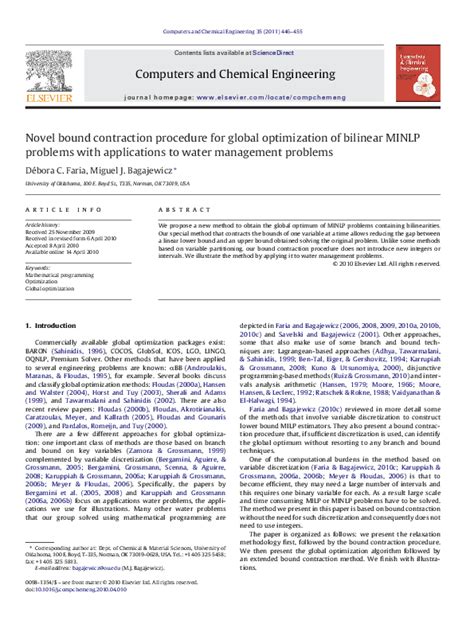 Pdf Novel Bound Contraction Procedure For Global Optimization Of Bilinear Minlp Problems With
