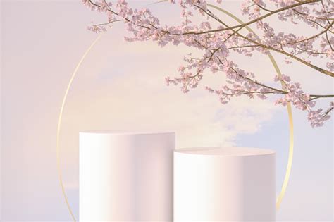 봄 사쿠라 벚꽃 나무 가지가 있는 자연의 아름다움 연단 배경 강단에 대한 스톡 사진 및 기타 이미지 강단 3차원 형태