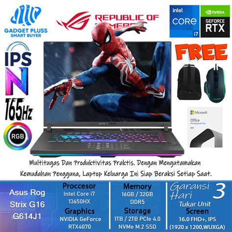 Jual Laptop Gaming Asus Rog Strix G16 G614J1 Intel Core I7 13650HX Ram16GB DDR5 1TB SSD RTX4070