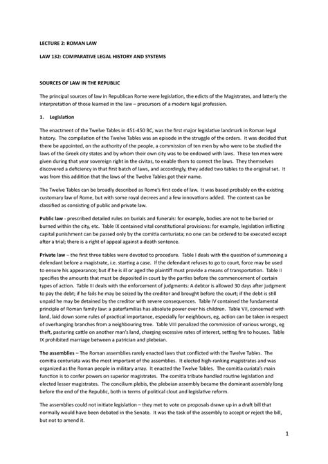 Lecture 2 LAW 132 Comparative Legal History AND Systems LECTURE 2
