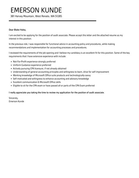 Audit Associate Cover Letter Velvet Jobs