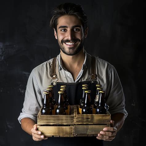 Man Holds Beer Box In Front Of Bottle Shelf Premium Ai Generated Image