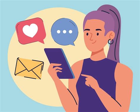 Mulher Com Smartphone E Mídia Social Vetor Premium
