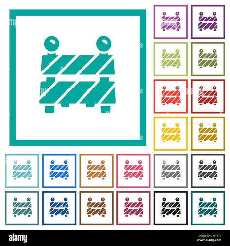 Road Barrier Flat Color Icons With Quadrant Frames On White Background