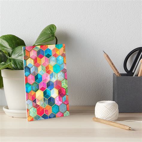 Crystal Bohemian Honeycomb Cubes Colorful Hexagon Pattern Art Board