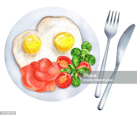 계란 후라이와 연어를 곁들인 건강한 아침 식사 수채화 그림 건강한 식생활에 대한 스톡 벡터 아트 및 기타 이미지 건강한