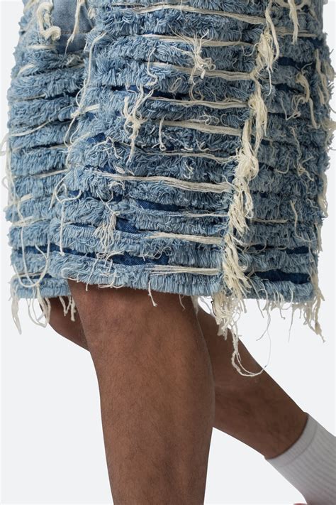 Allover Frayed Denim Shorts Blue Mnml Shop Now