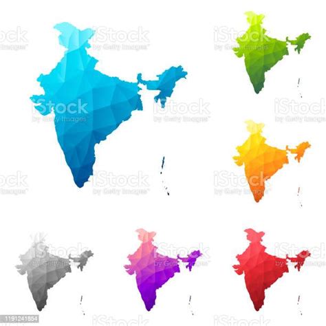 India Map In Low Poly Style Colorful Polygonal Geometric Design Stock
