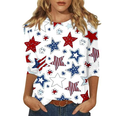 Taymeis 34 Length Sleeve Womens Shirts Independence Day 4th Of July