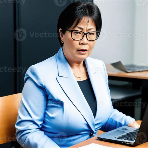 Overweight Middle Aged Asian Woman Feeling Stress About The Problem At The Office Generative