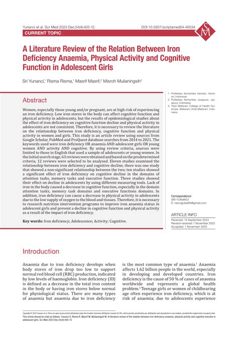 Pdf A Literature Review Of The Relation Between Iron Deficiency Anaemia Physical Activity And