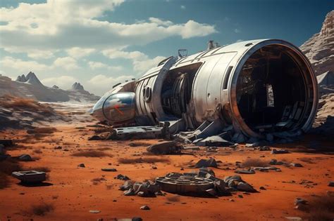 Premium Photo A Spaceship Graveyard On An Abandoned Planet Created