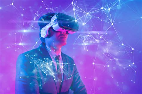 메타버스 디지털 사이버 세계 기술 가상 현실 Vr 고글을 가진 남자 Ar 증강 현실 게임 및 엔터테인먼트 미래지향적 인 라이프