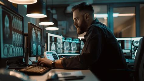 Premium Photo Cyberpunk Style Programmer Working Late At Night Surrounded By Multiple Screens