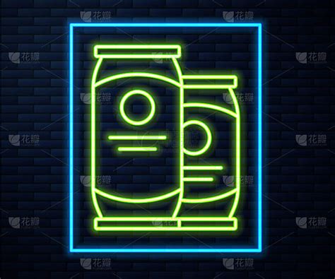 发光的霓虹灯线啤酒可以图标孤立在砖墙背景向量