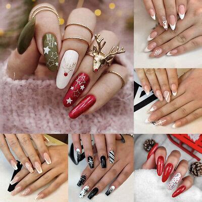 X Christmas False Nails French Full Cover Long Short Coffin Press On Fake Nail EBay