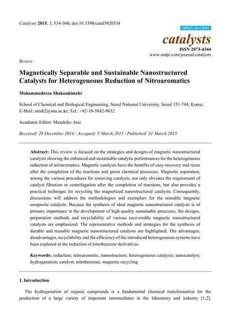Pdf Magnetically Separable And Sustainable Nanostructured Catalysts For Heterogeneous