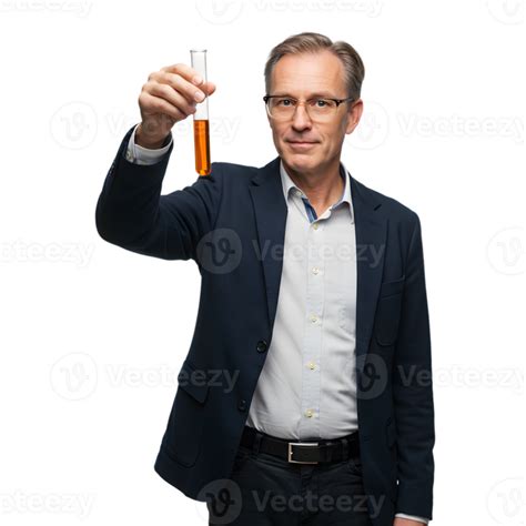 Scientist Holding Test Tube Amber Liquid Science Research Lab Man Fluid