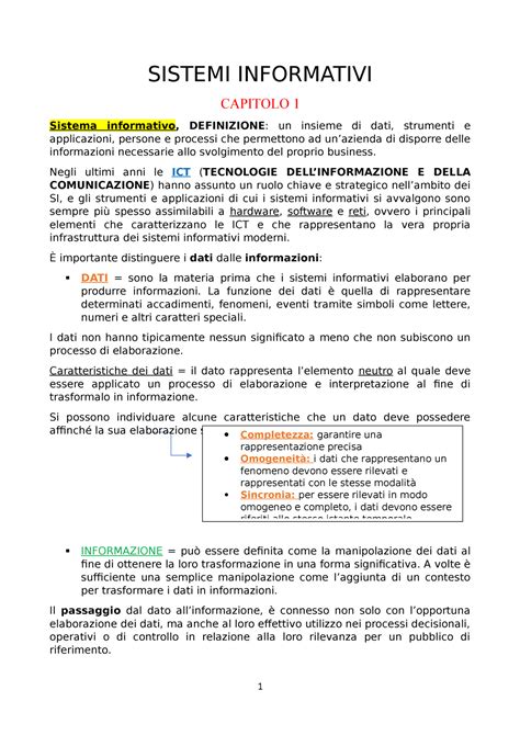 Sistemi Informativi Riassunto Libro Sistemi Informativi Capitolo 1