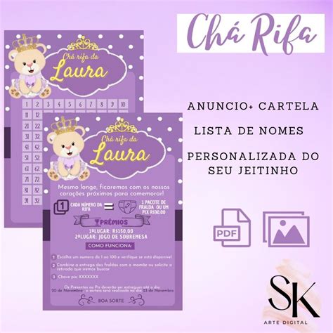 Chá Rifa da Princesa Ursinha Roxo Digital Elo7