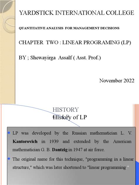 Yardstick International College Chapter Two Linear Programing Lp By