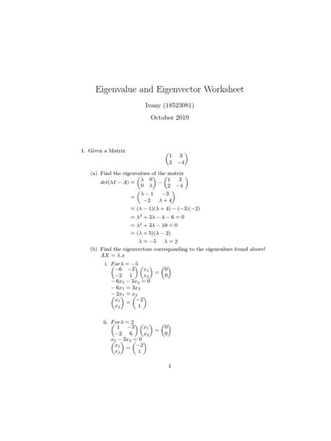 eigenvalue and eigenvector worksheet ivany 18523081 october 2019
