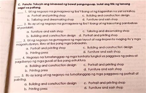 SOLVED C Panuto Tukuyin Ang Isinasaad Ng Bawat Pangungusap Isulat Ang Titik Ng Tamang Sagot