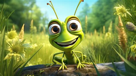 Cute Grasshopper Cartoon Premium Ai Generated Image