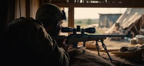 Premium Photo Sniper In Which Aiming From His Rifle Sniper During The