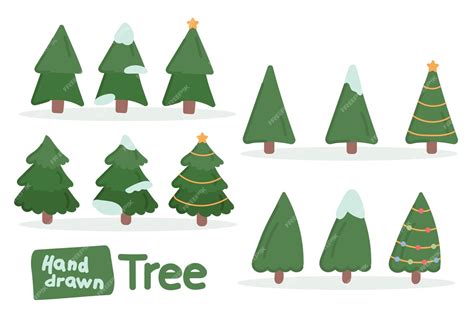 Premium Vector Christmas Tree Snowy Tree Hand Drawn Collection