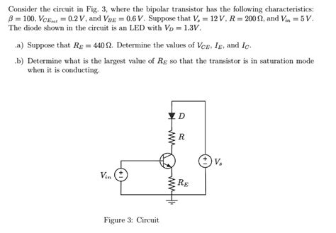 Solved Consider The Circuit In Fig 3 Where The Bipolar Transistor