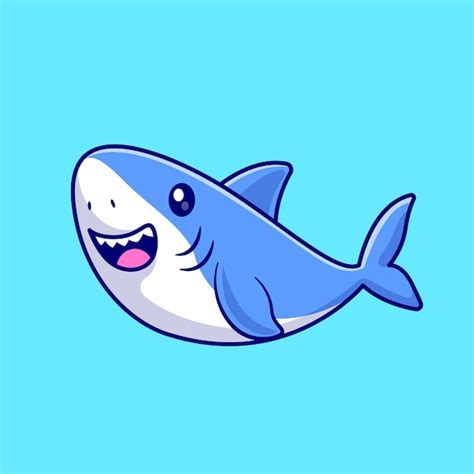 Милый плавающий акула мультфильм Векторная икона Иллюстрация Икона