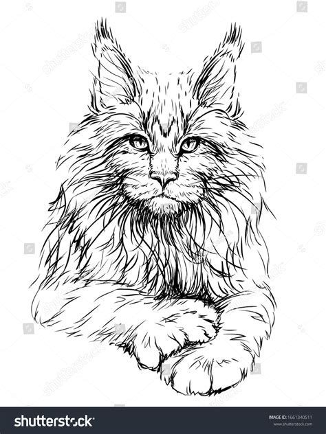 Cat Graphic Artistic Handdrawn Sketch Maine Stock Vector Royalty Free