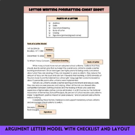 Argumentative Letter Writing Cheat Sheet And Checklist Tpt
