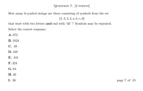 Solved Question 7 2 Points How Many 6 Symbol Strings Are