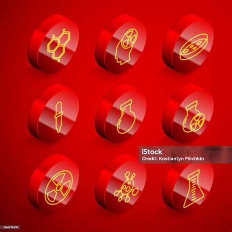 세트 라인 화학식 머리 및 방사선 기호 박테리아 피펫 시험관 플라스크 방사성 및 분자 아이콘과 페트리 접시 벡터 3차원 형태에 대한 스톡 벡터 아트 및 기타 이미지 Istock