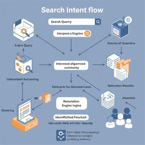 Flowchart Diagram Displaying A Search Intent Process Arrows Connect Various Stock Illustration