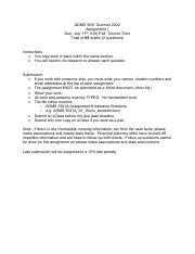 ADMS 3541 S22 Assignment 1 Pdf ADMS 3541 Summer 2022 Assignment 1 Due