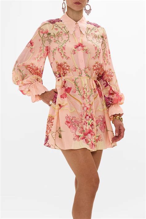 Camilla Shift Shirt Dress Blossoms And Brushstrokes S