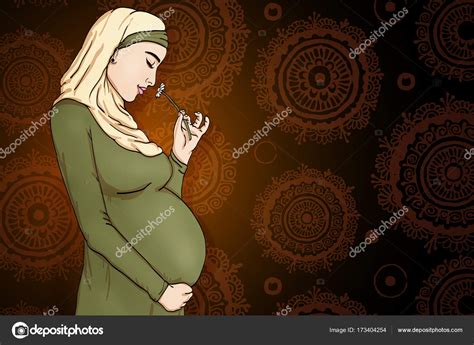 Illustration Arabic Muslim Pregnant Woman Hijab Prepared Maternity