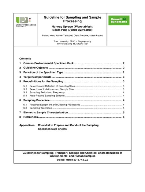 Fillable Online Guideline For Sampling And Sample Processing Norway