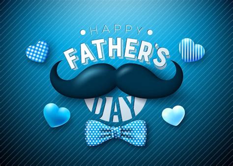 Feliz dia dos pais design de cartão coração e gravata borboleta e bigode em fundo escuro