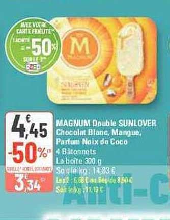 Promo Magnum Double Sunlover Chocolat Blanc Mangue Parfum Noix De Coco Chez G ICatalogue Fr