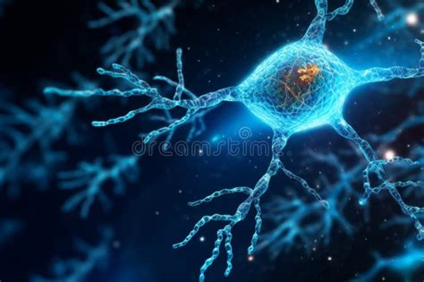 Illuminated Neural Cell On Dark Background Showcasing Synaptic